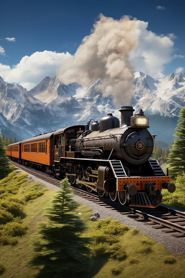 The Orient Express Train Moving at Speed with Mountains Generative AI ...