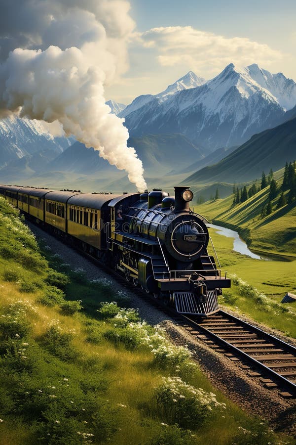 The Orient Express Train Moving at Speed with Mountains Generative AI ...