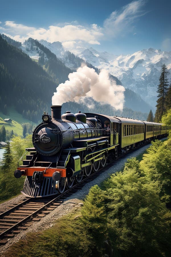 The Orient Express Train Moving at Speed with Mountains Generative AI ...