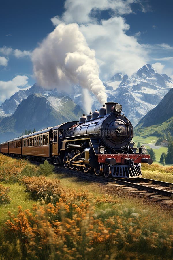The Orient Express Train Moving at Speed with Mountains Generative AI ...
