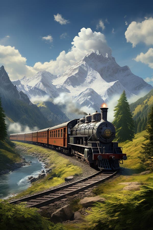 The Orient Express Train Moving at Speed with Mountains Generative AI ...