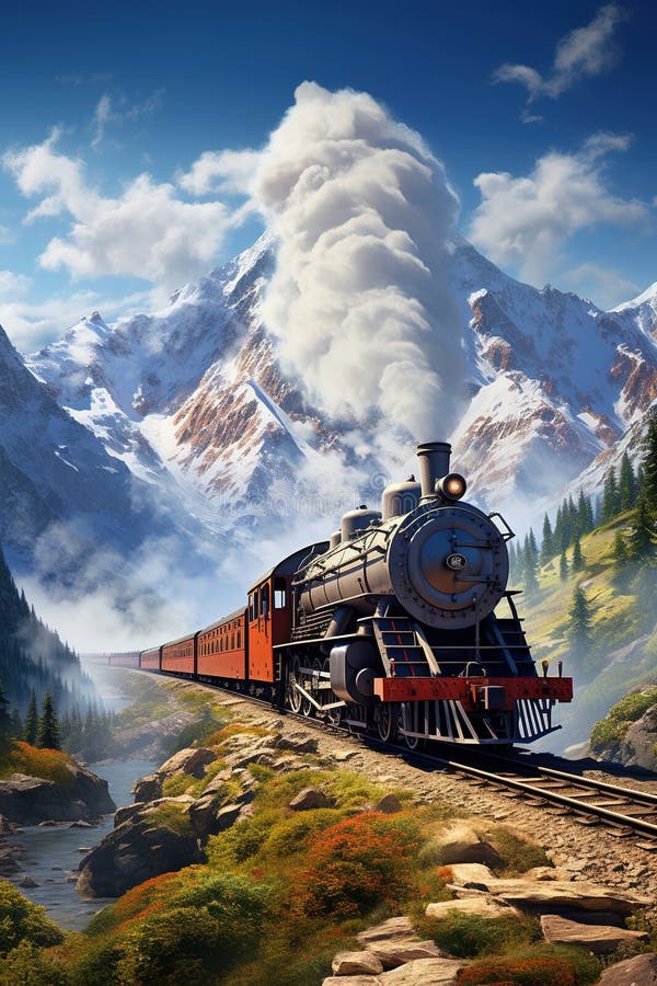 The Orient Express Train Moving at Speed with Mountains Generative AI ...