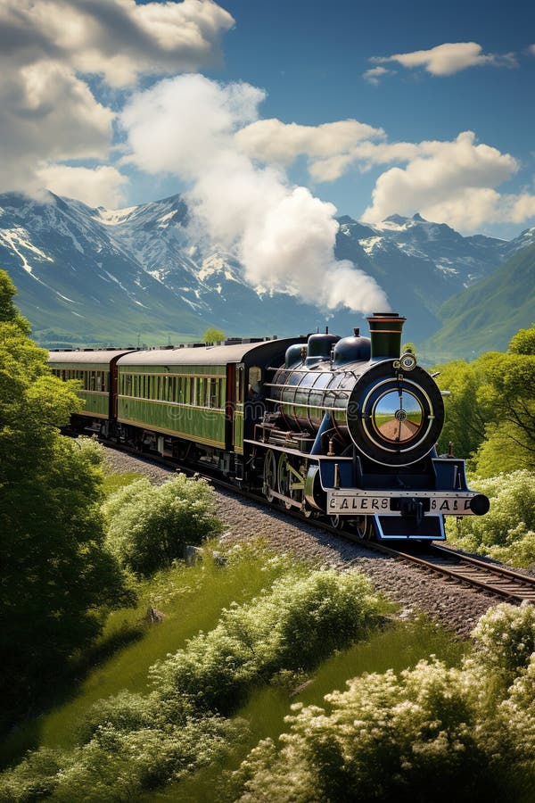 The Orient Express Train Moving at Speed with Mountains Generative AI ...