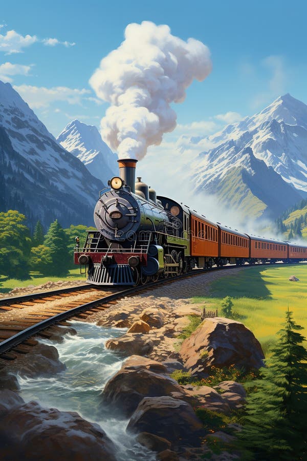 The Orient Express Train Moving at Speed with Mountains Generative AI ...