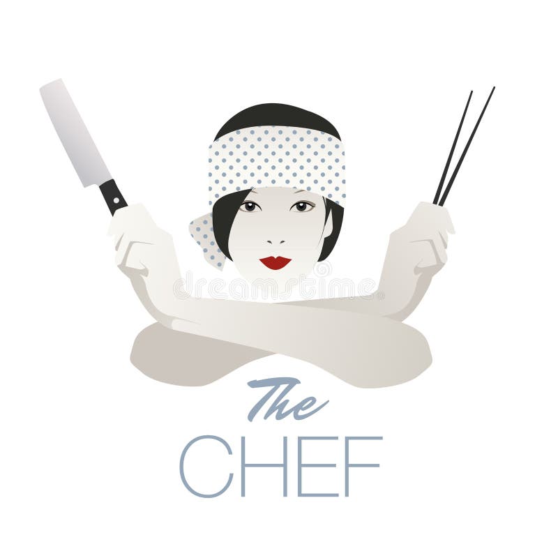 Beautiful Oriental Cook with Typical Kitchen Tools Stock Vector ...