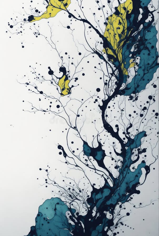 Original Blue-black Abstraction with Paint Graphics on a White ...