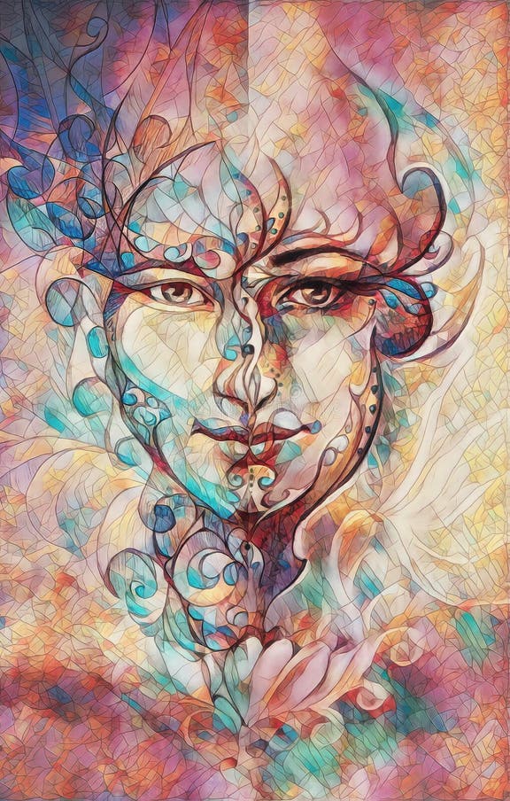 Beautiful Ornamental Face on Abstract Background. Stock Illustration ...