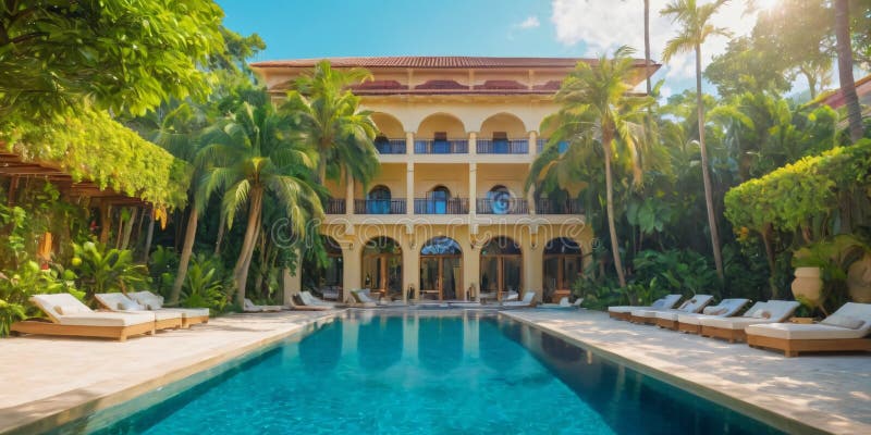 Beautiful Outdoor Hotel Swimming Pool in Sunshine Stock Illustration ...