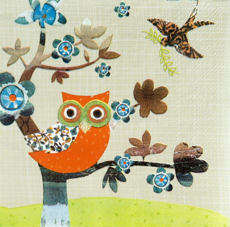 Beautiful Owl Birds Pattern on Napkin Stock Photo - Image of likable ...