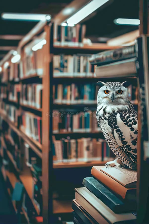 Beautiful Owl Sitting Gracefully on a Stack of Books in a Peaceful ...