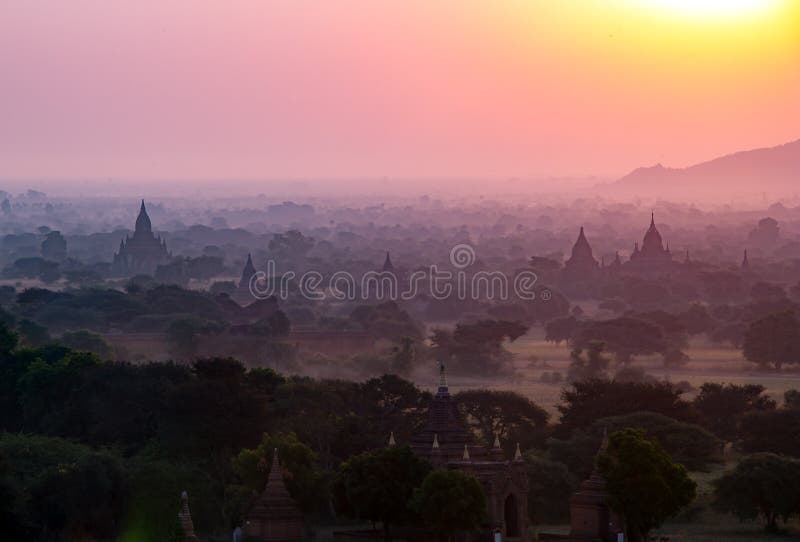 Beautiful Pagoda Field when Sun Rise Stock Image - Image of field ...