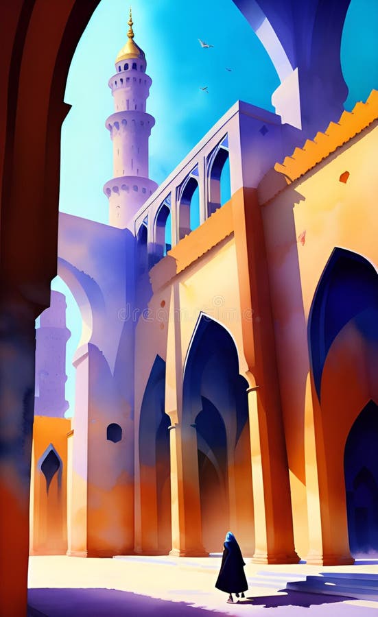 Beautiful Painting of a Mosque Building Stock Illustration ...