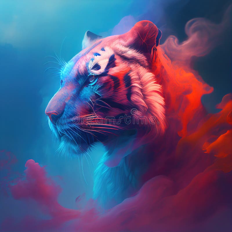 Beautiful Painting of a Tiger Close Up and Smoke Stock Illustration ...
