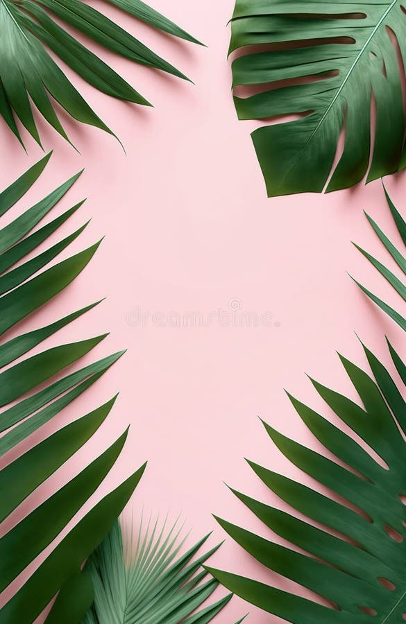 Beautiful Palm Leaves Shaped As Frame with Copy Space on Pink ...