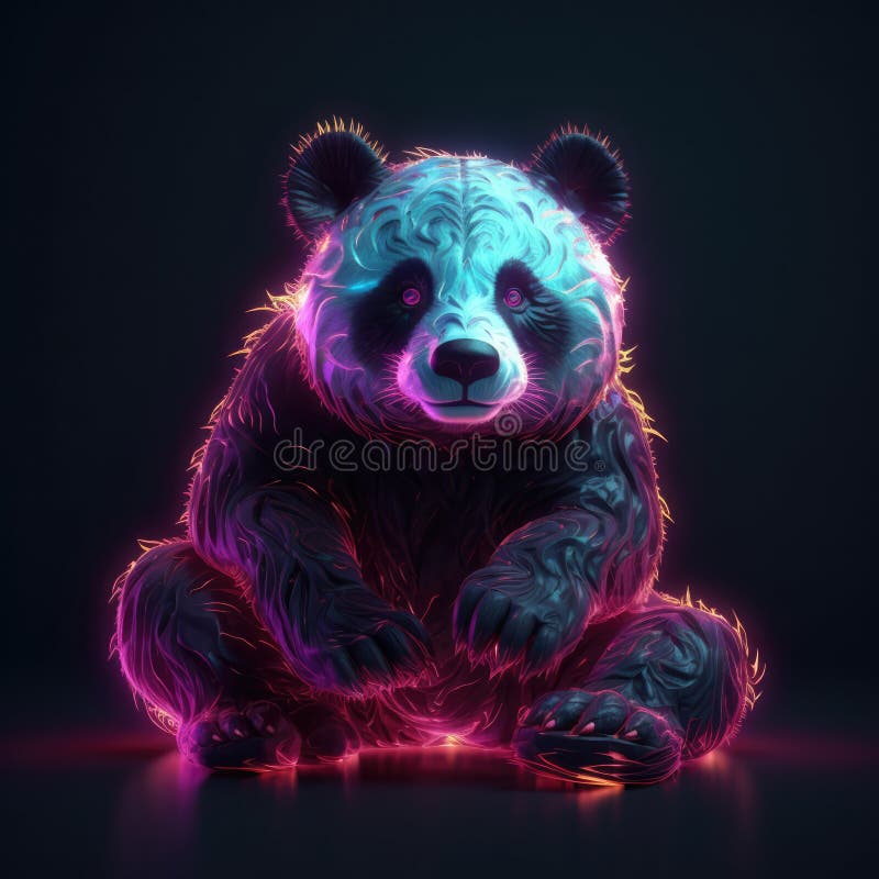 Beautiful Panda in Red Purple Fire on Black Background. Generative AI ...