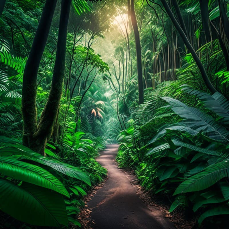 Panorama of a Path in a Tropical Rainforest. Path through the Jungle ...