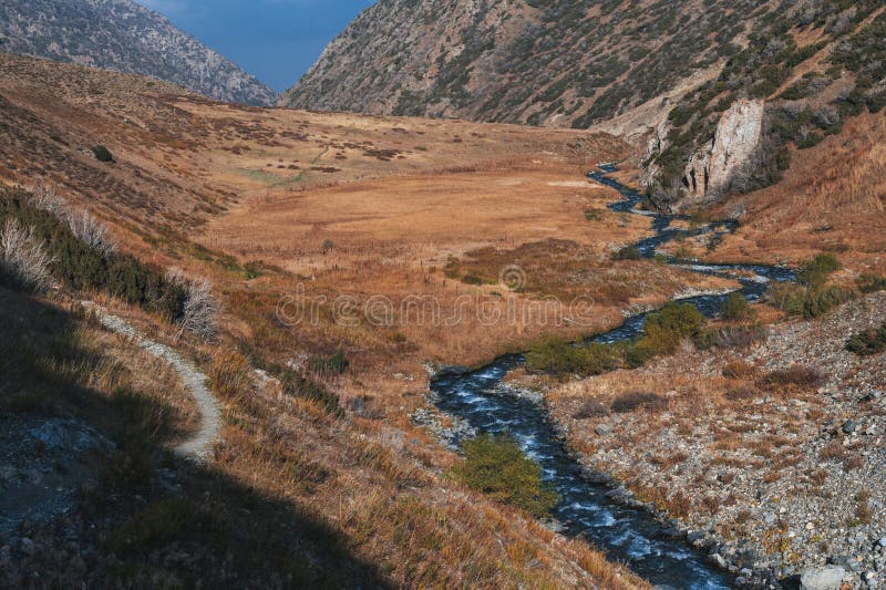 Beautiful Panorama Landscape with River Stream in an Autumn Orange ...
