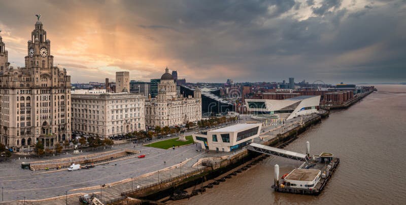 Beautiful Panorama of Liverpool Waterfront in the Sunset. Stock Image ...