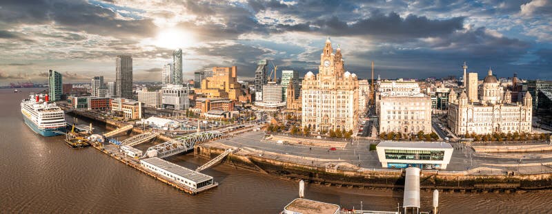 Beautiful Panorama of Liverpool Waterfront in the Sunset. Stock Image ...