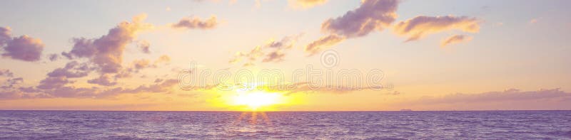 Beautiful Panorama of Sky with Clouds Over Sea at Sunset. Banner Design ...
