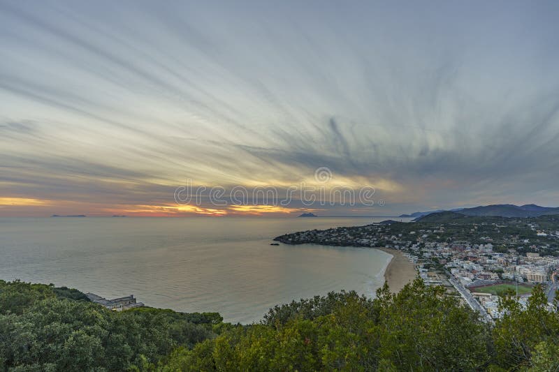 Beautiful Panorama of a Small Seaside Town at Sunset Stock Image ...