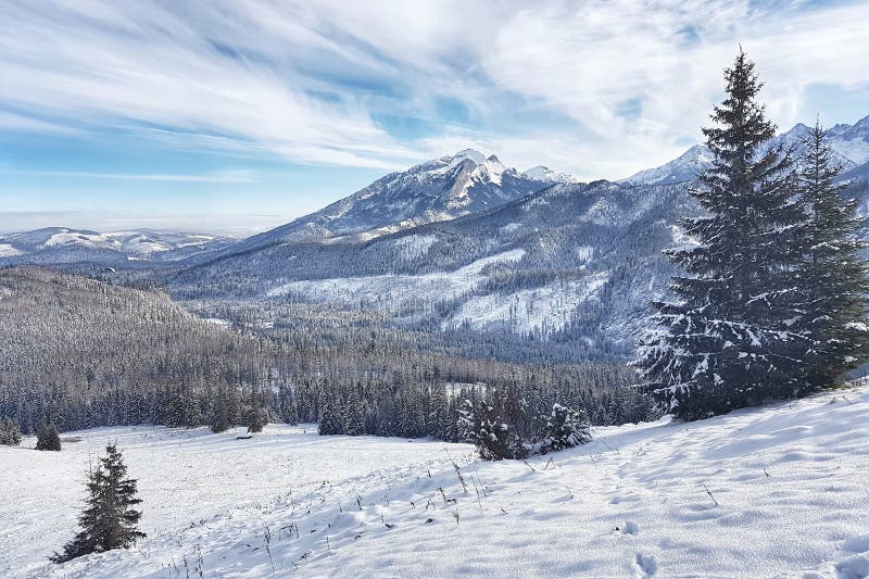 Beautiful Panorama of Snow-covered Valley with Mountains in the Stock ...