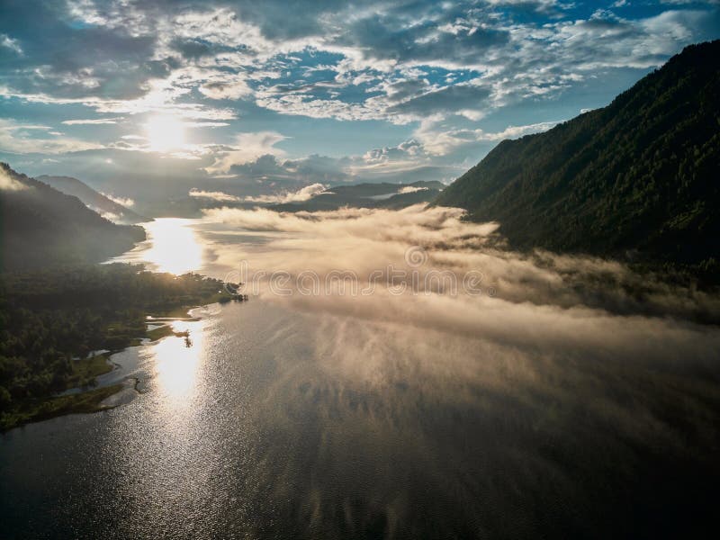 Beautiful Panoramic Landscape Above Clouds and Mountains with Sun ...