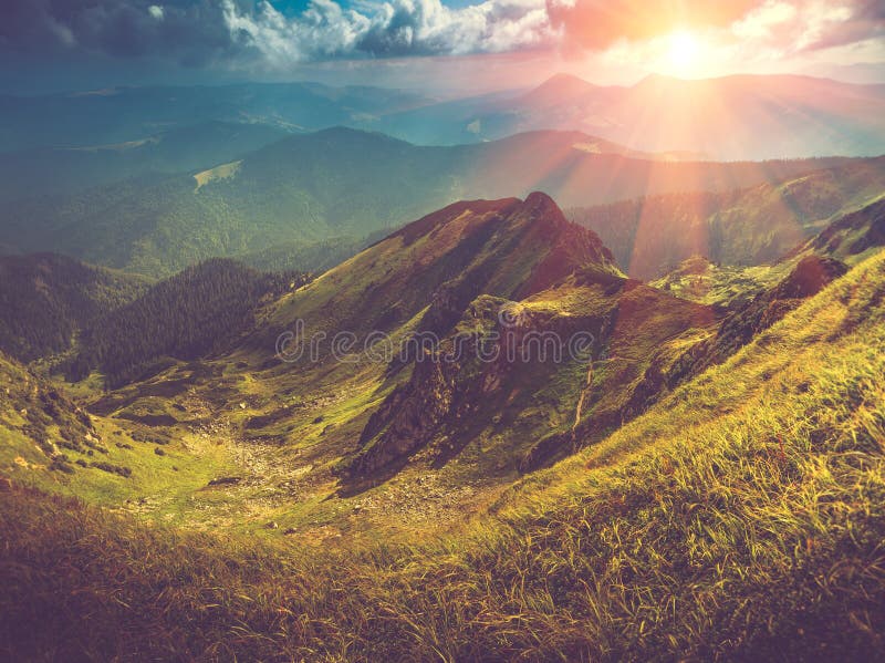 Beautiful Panoramic Mountain Landscape at Sunset. Stock Image - Image ...
