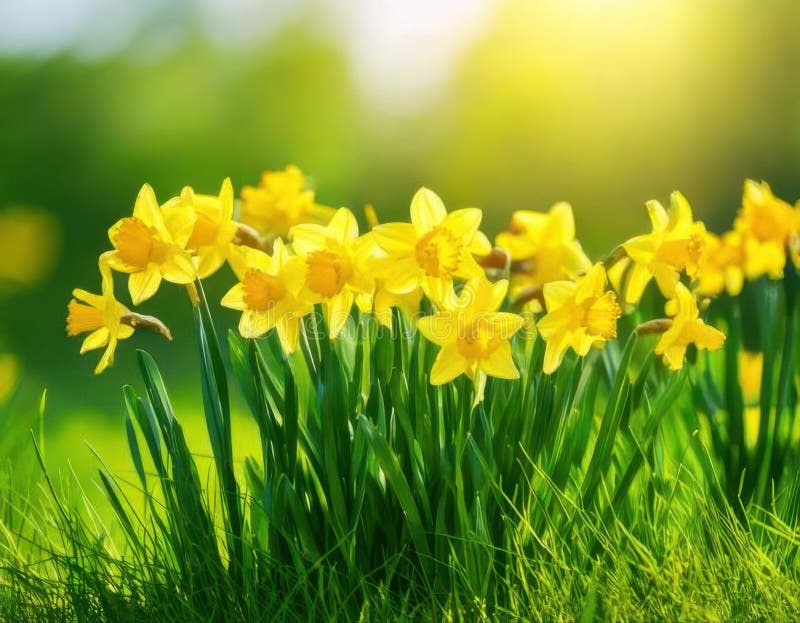 Beautiful Panoramic Spring Background with Daffodils Stock Illustration ...