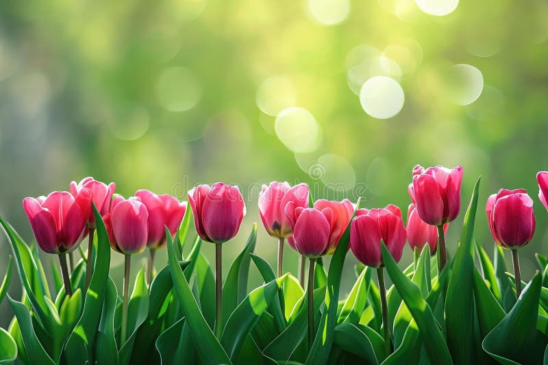 Beautiful Panoramic Spring Nature Background with Tulip Flowers Stock ...