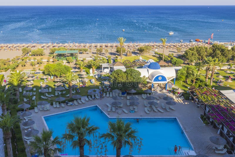 Beautiful Panoramic View from Above Down on Hotel Area with Pool ...