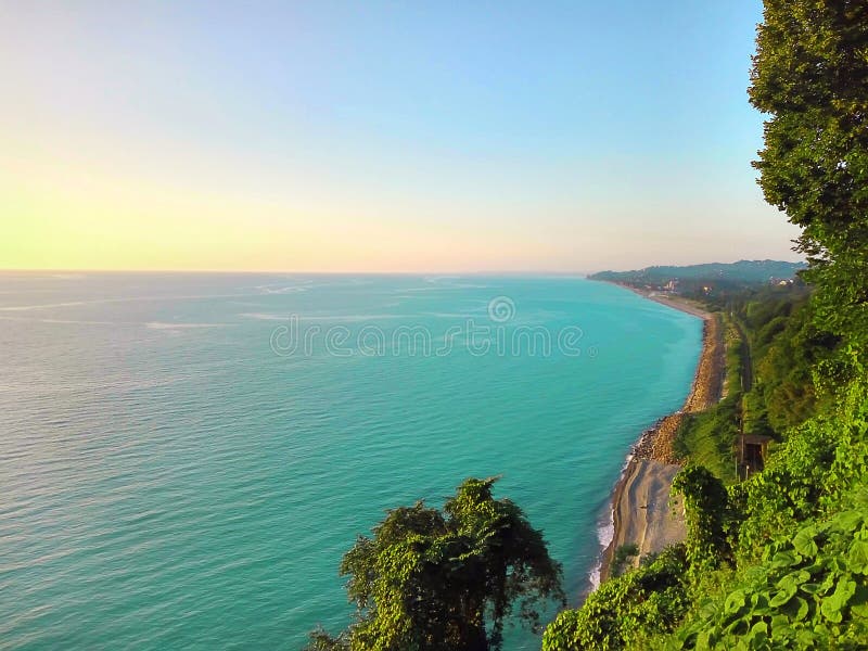 Beautiful Panoramic View of a Beach at Sunset, Batumi Botanical Garden ...