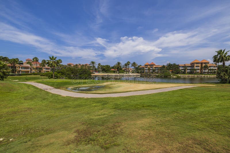 Beautiful Panoramic View of Hotel Grounds with Golf Course on Blue Sky ...
