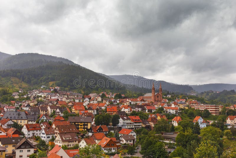 Beautiful Panoramic View of the Mountain Village Forbach..Germany Stock ...
