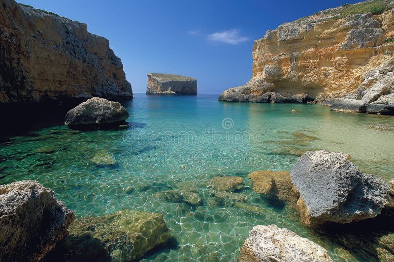 A Beautiful Panoramic View of St George S Bay in Malta, Featuring Clear ...