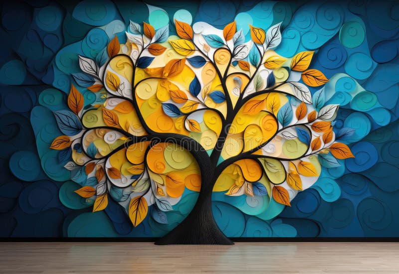 A Beautiful Paper Tree in a Room Stock Illustration - Illustration of ...