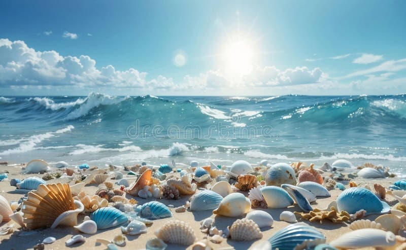 A Beautiful Paradise Beach Scene with Shells Stock Illustration ...