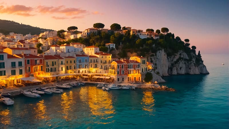 Beautiful Parga Greece stock illustration. Illustration of island ...