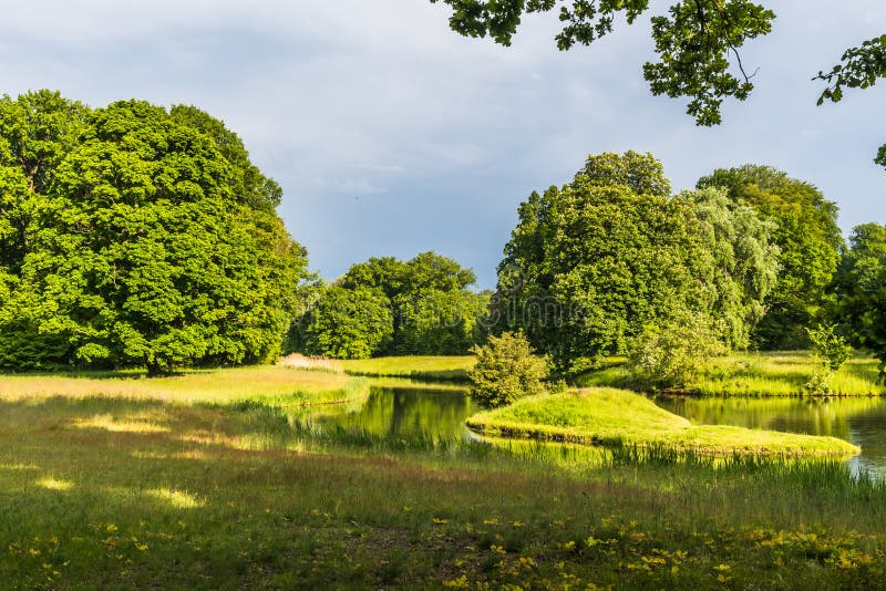 Beautiful Park with Mature Trees and a Pond Stock Image - Image of ...