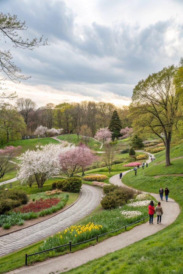 Paths in Spring Park with Fresh Greenery Stock Illustration ...