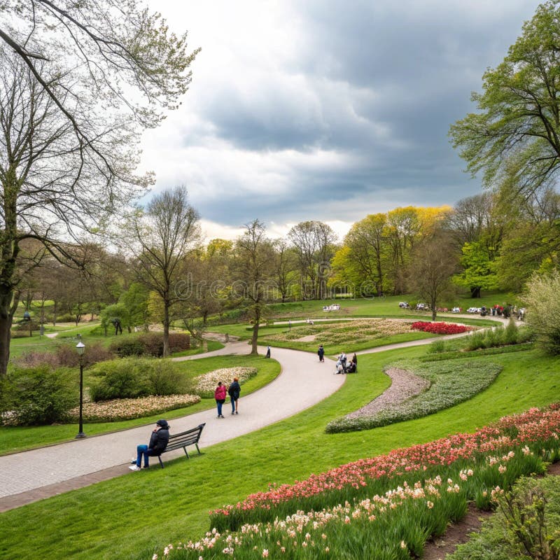 Paths in Spring Park with Fresh Greenery Stock Illustration ...