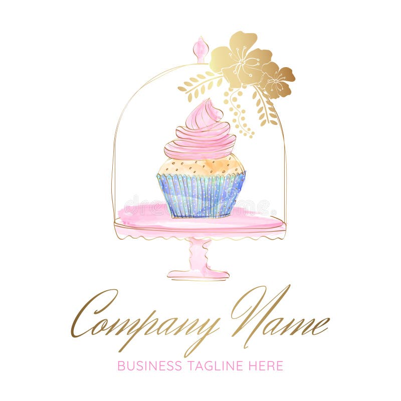 Beautiful Pastel Cupcake in Cake Holder. Hand Drawn Doodle Style Logo ...