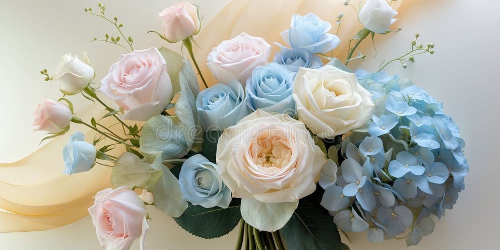 Beautiful Pastel Rose Bouquet with Hydrangeas Stock Image - Image of ...