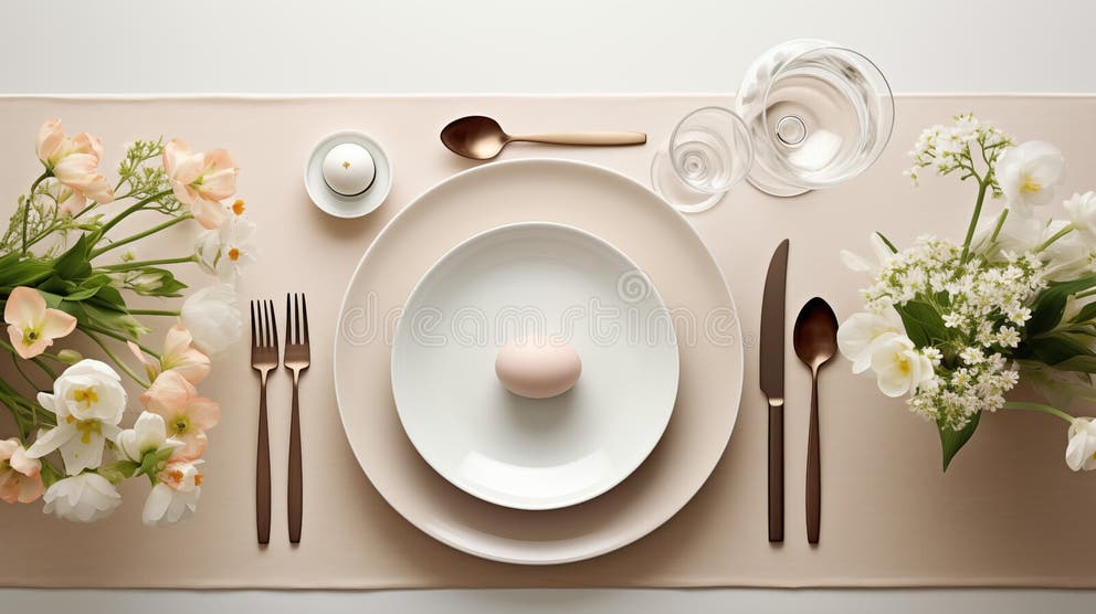 Beautiful Pastel Table Setting with Eggs and Spring Flowers for Easter ...