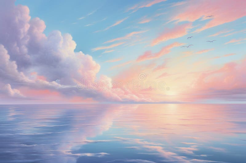 Beautiful Pastel Tone Color Sky Reflection on Water with Sunlight Stock ...