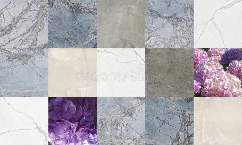 Beautiful Patchwork Mixed of Natural Marbles or Stones with Flower ...
