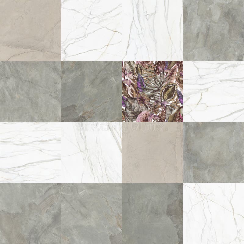Beautiful Patchwork Mixed of Natural Marbles or Stones with Leaves ...