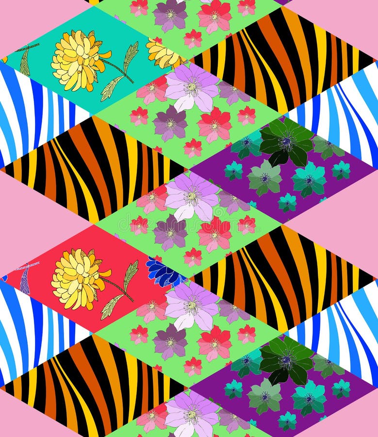 Beautiful Patchwork Seamless Pattern from Colorful Rhombus Patches ...