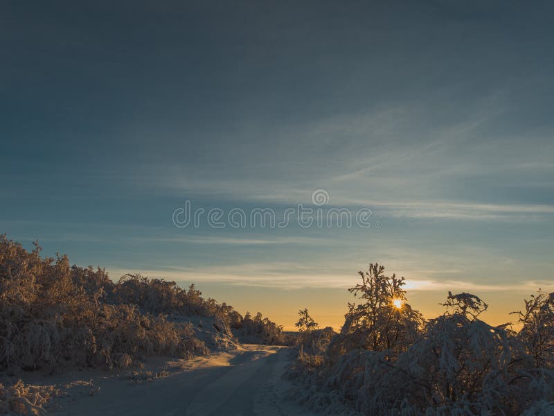 Beautiful Path on the Top of the Mountain Covered with Snow and the Sun ...