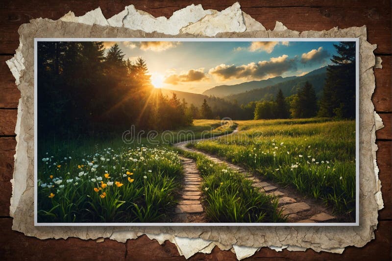 A Beautiful Path Towards the Sunset in the Frame Stock Illustration ...